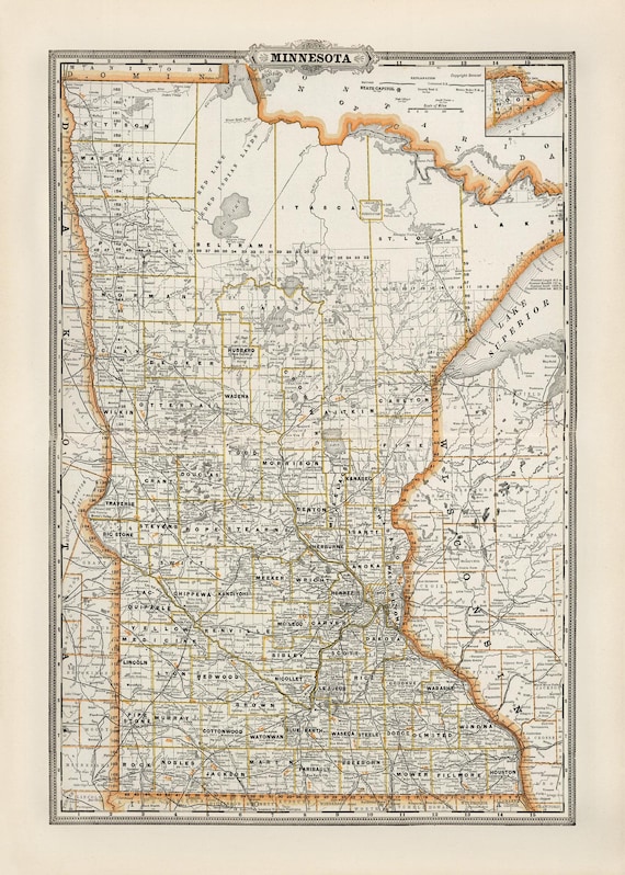 Minnesota State Map 1891 Old Map of Minnesota in High | Etsy