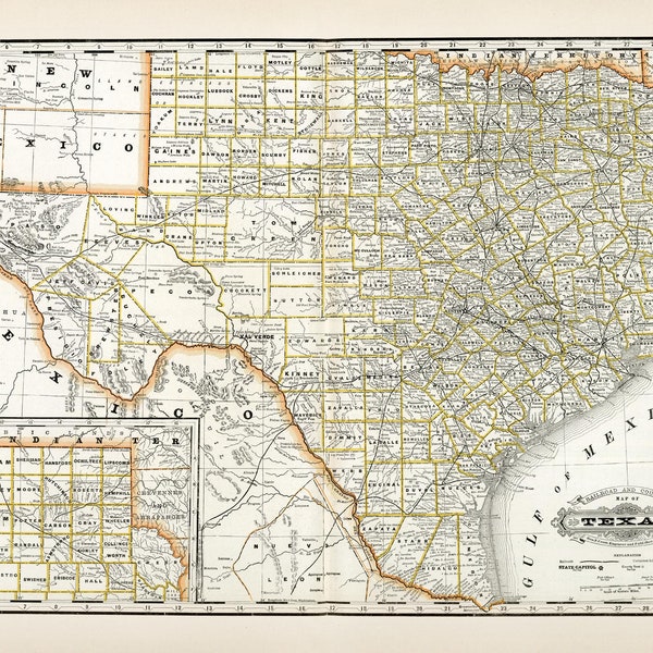 Texas Vintage Map - Etsy