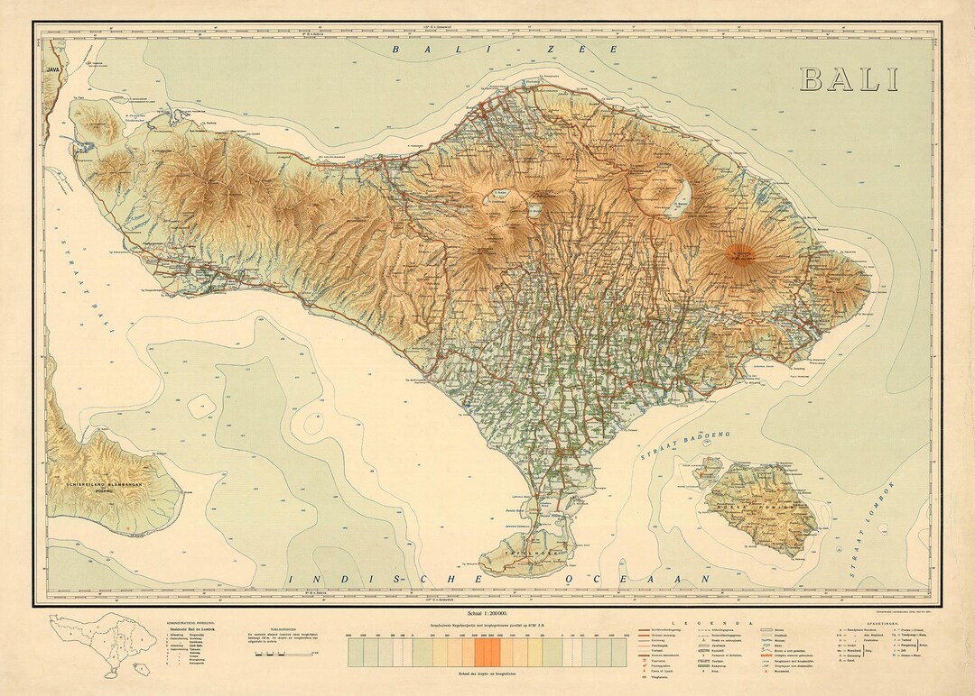 Bali Map 1912, Vintage Map of Bali, Indonesia in High Resolution Prints ...