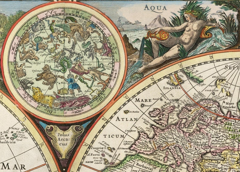 Map of the World 1636, Colorful Old World Map in High Resolution Prints ...