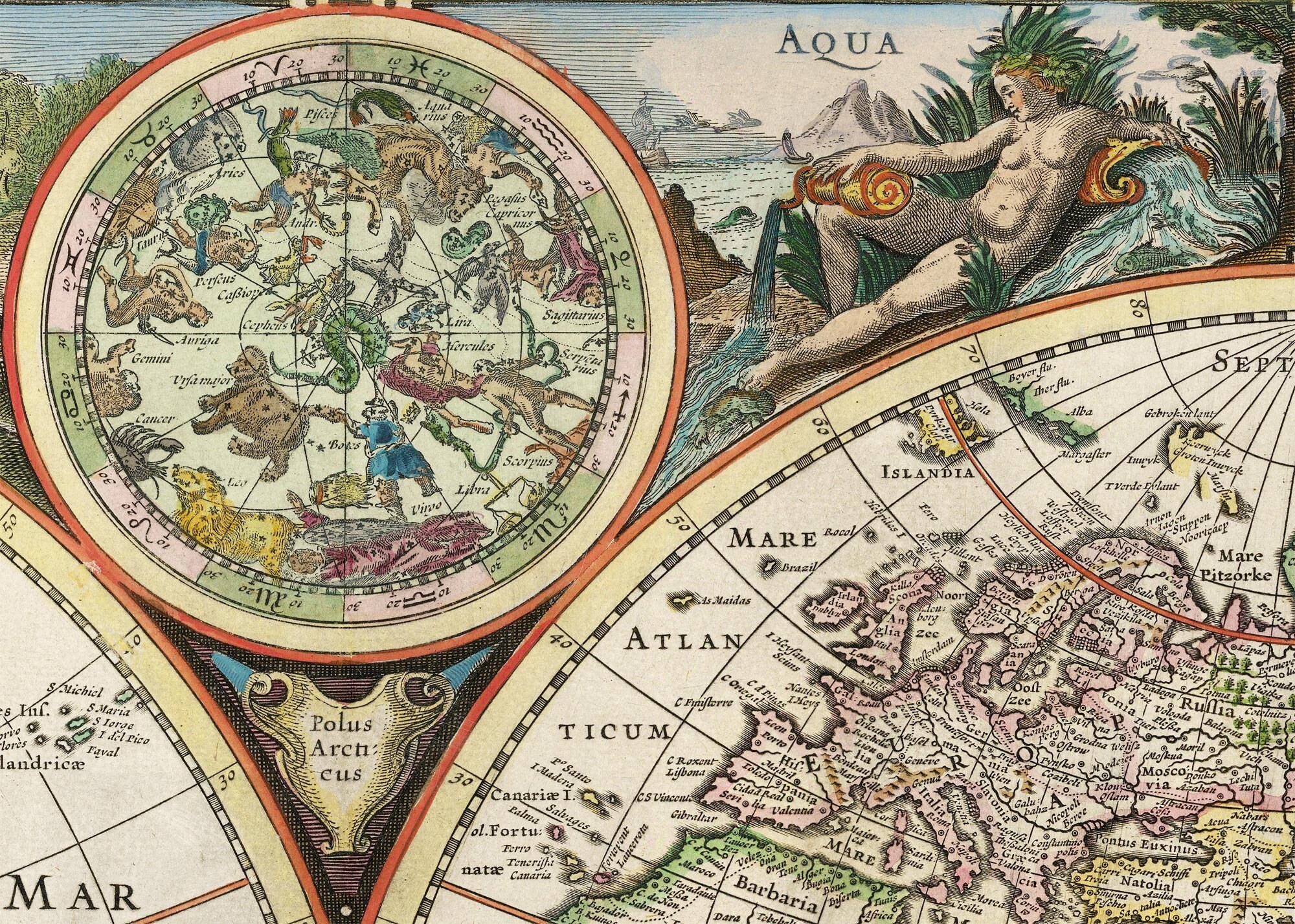 Map of the World 1636, Colorful Old World Map in High Resolution Prints ...