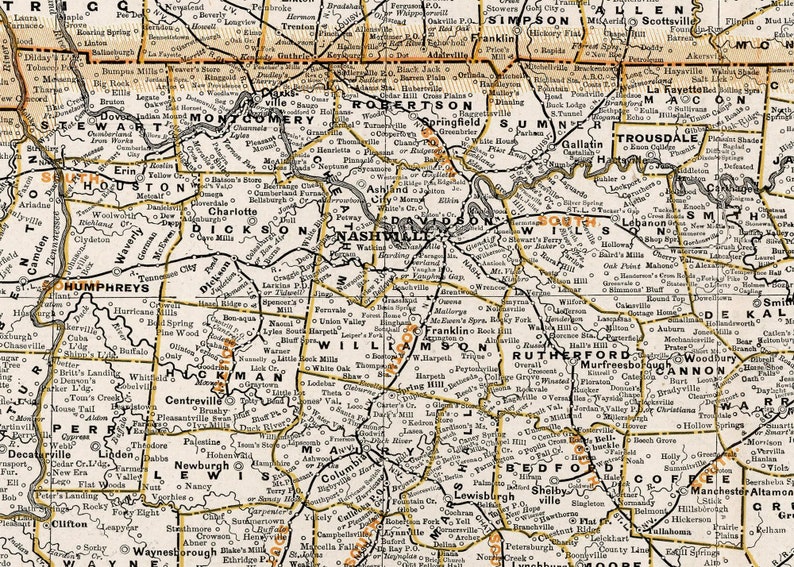 Kentucky & Tennessee State Map 1891, Old Map of Tennessee and Kentucky ...