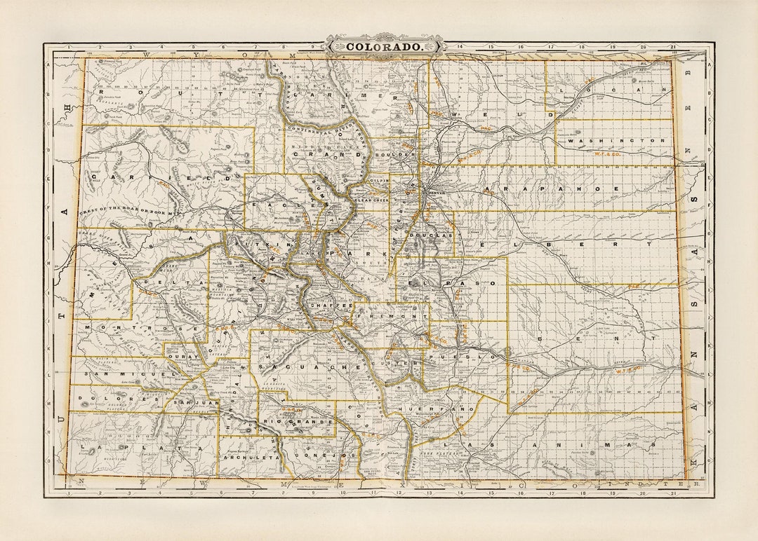 Colorado State Map 1891, Old Map of Colorado in High Resolution Prints ...