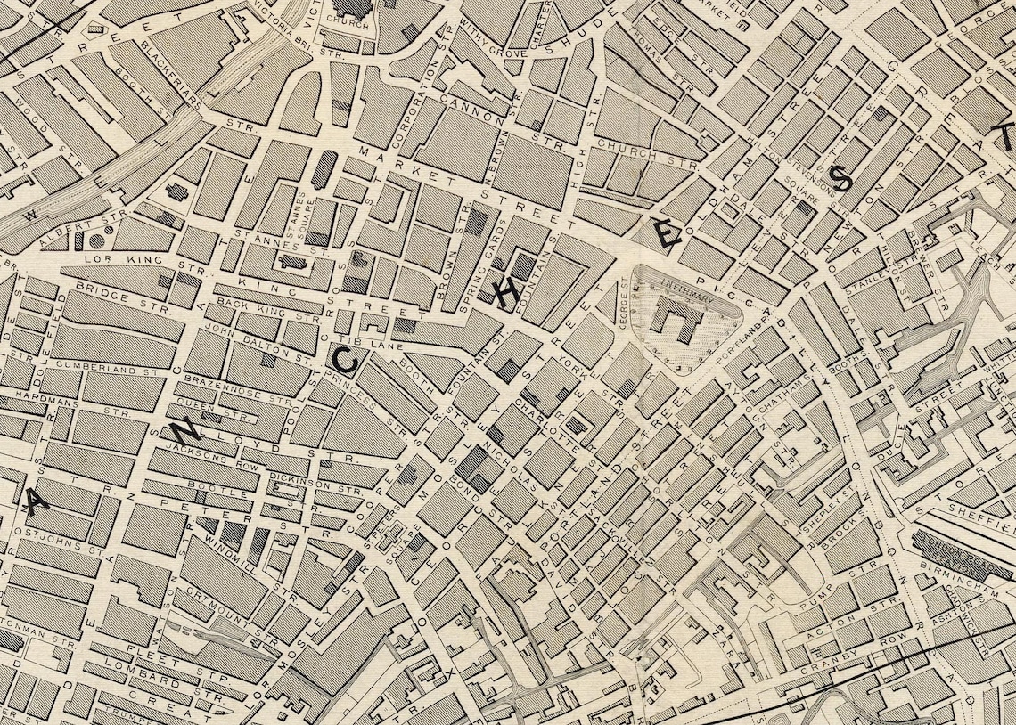 Manchester Map 1851 Vintage Map of Manchester England in | Etsy