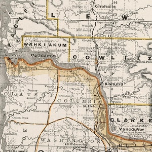 Washington State Map 1891, Old Map of Washington State in High ...