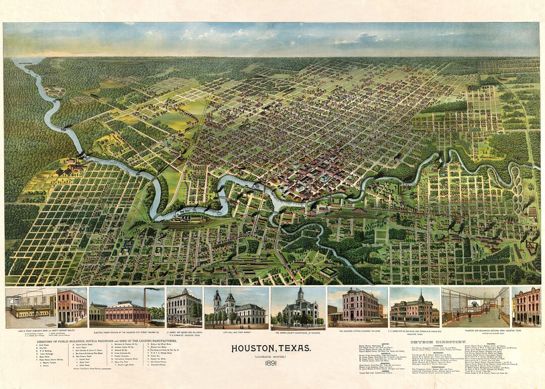 Houston Map 1891, Vintage Map of Houston, TX in High Resolution Prints ...