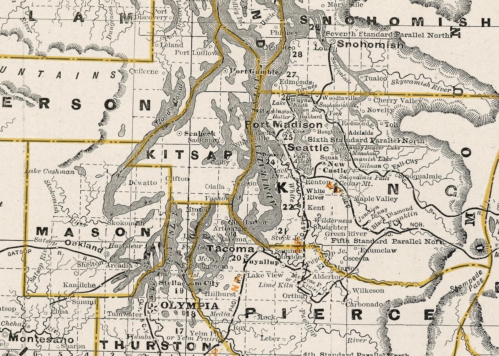 Washington State Map 1891, Old Map of Washington State in High ...
