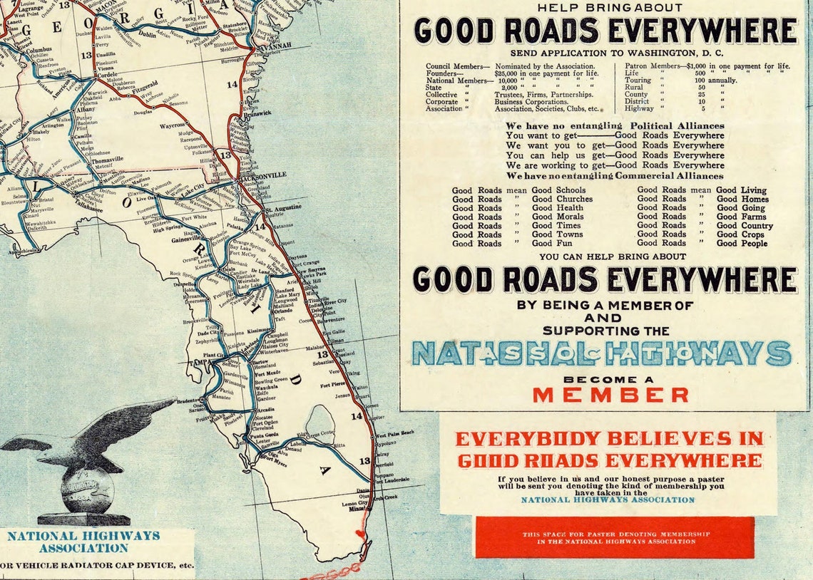 US Map 1915 Vintage Road Map of United States in High - Etsy