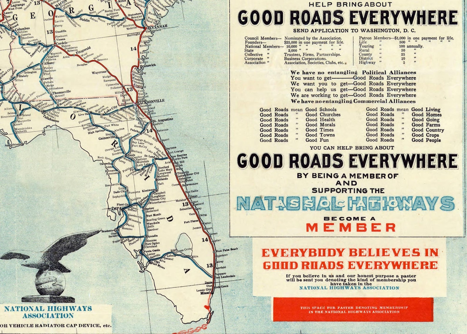 US Map 1915, Vintage Road Map of United States in High Resolution ...