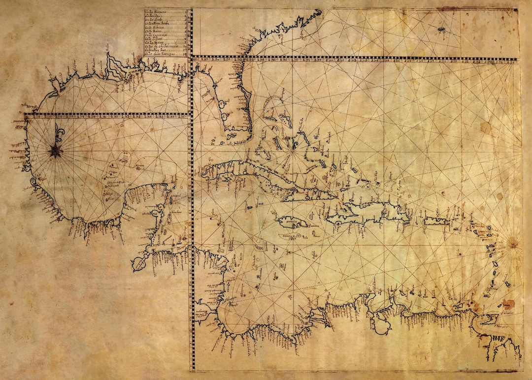 Caribbean Map 1770, Old Nautical Chart of the Caribbean & West Indies ...