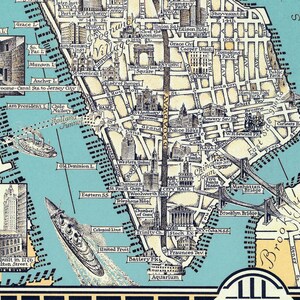 Map of Manhattan NYC in 7 Sizes up to 40x53″ (100x135cm) Old Pictorial ...
