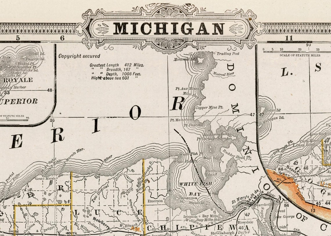 Michigan State Map 1891, Old Map of Michigan in High Resolution Prints ...