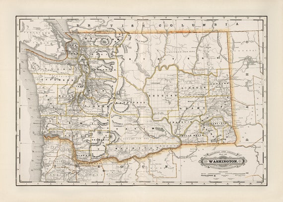 Washington State Map 1891 Old Map of Washington State in High | Etsy