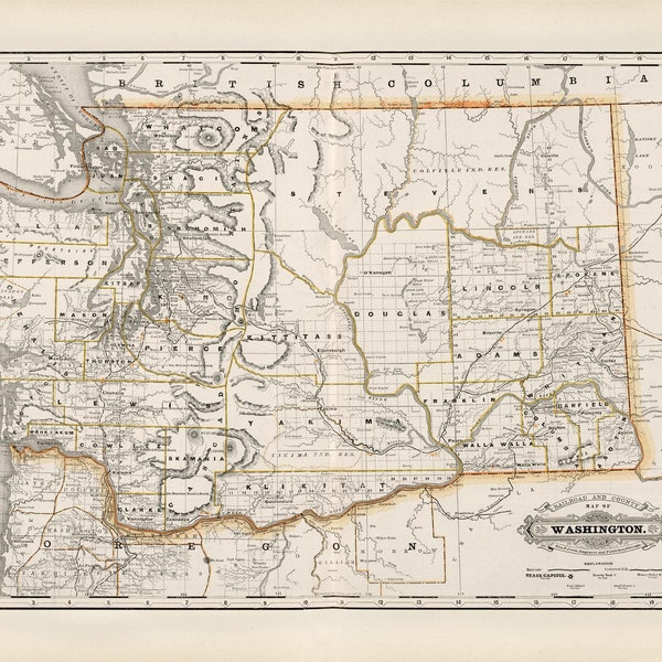 Map of Washington State - Etsy