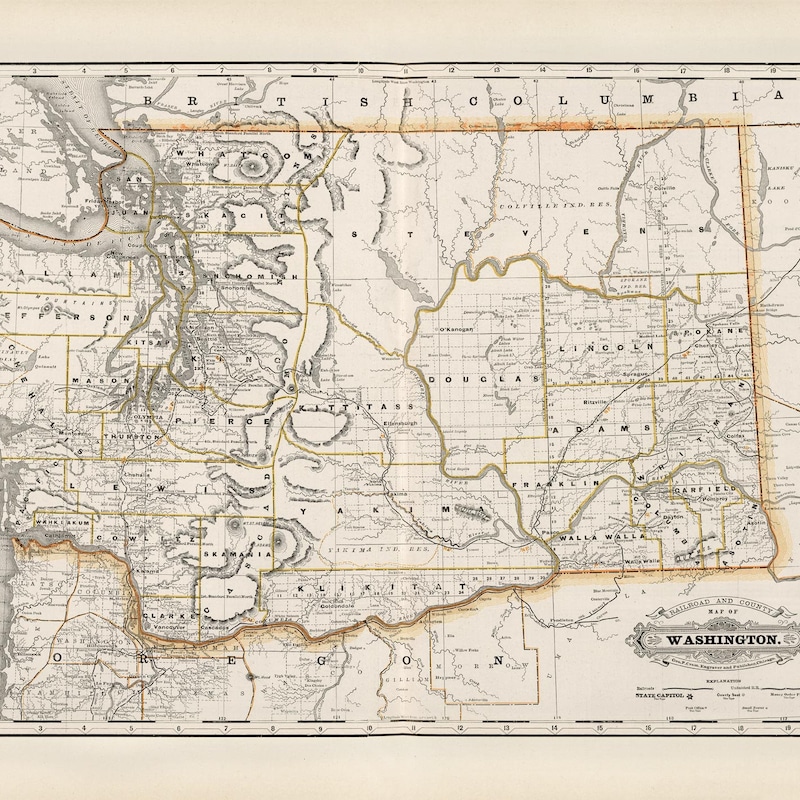 Map of Washington State - Etsy