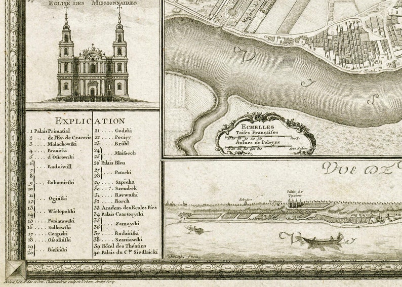 Warsaw Map 1772, Old Map of Warsaw, Poland in High Resolution Prints up ...