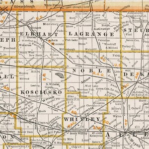 Indiana State Map 1891, Old Map of Indiana in High Resolution Prints up ...