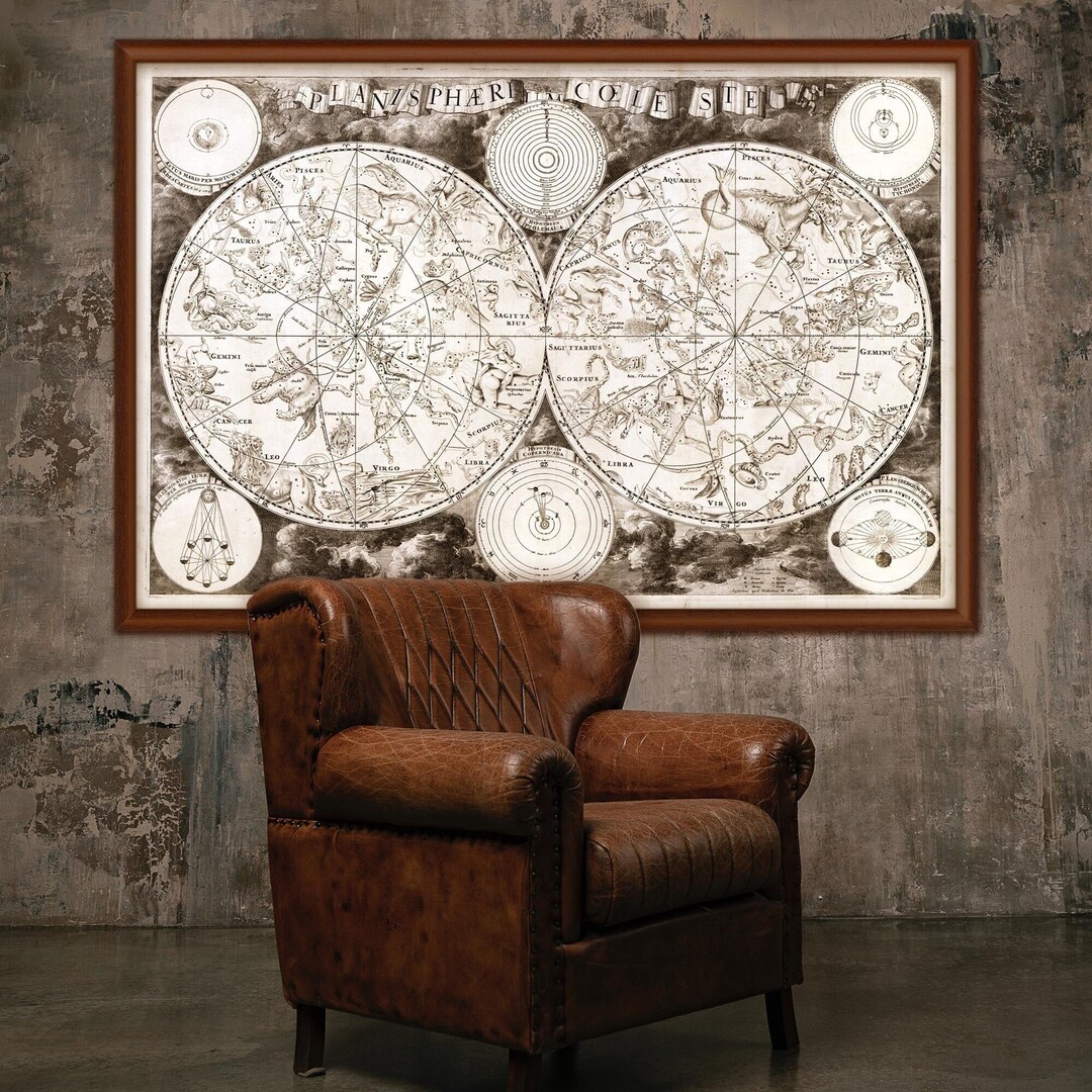 Old Sky Map With Zodiac Signs in 5 Sizes up to 60x40″ (150x100cm ...