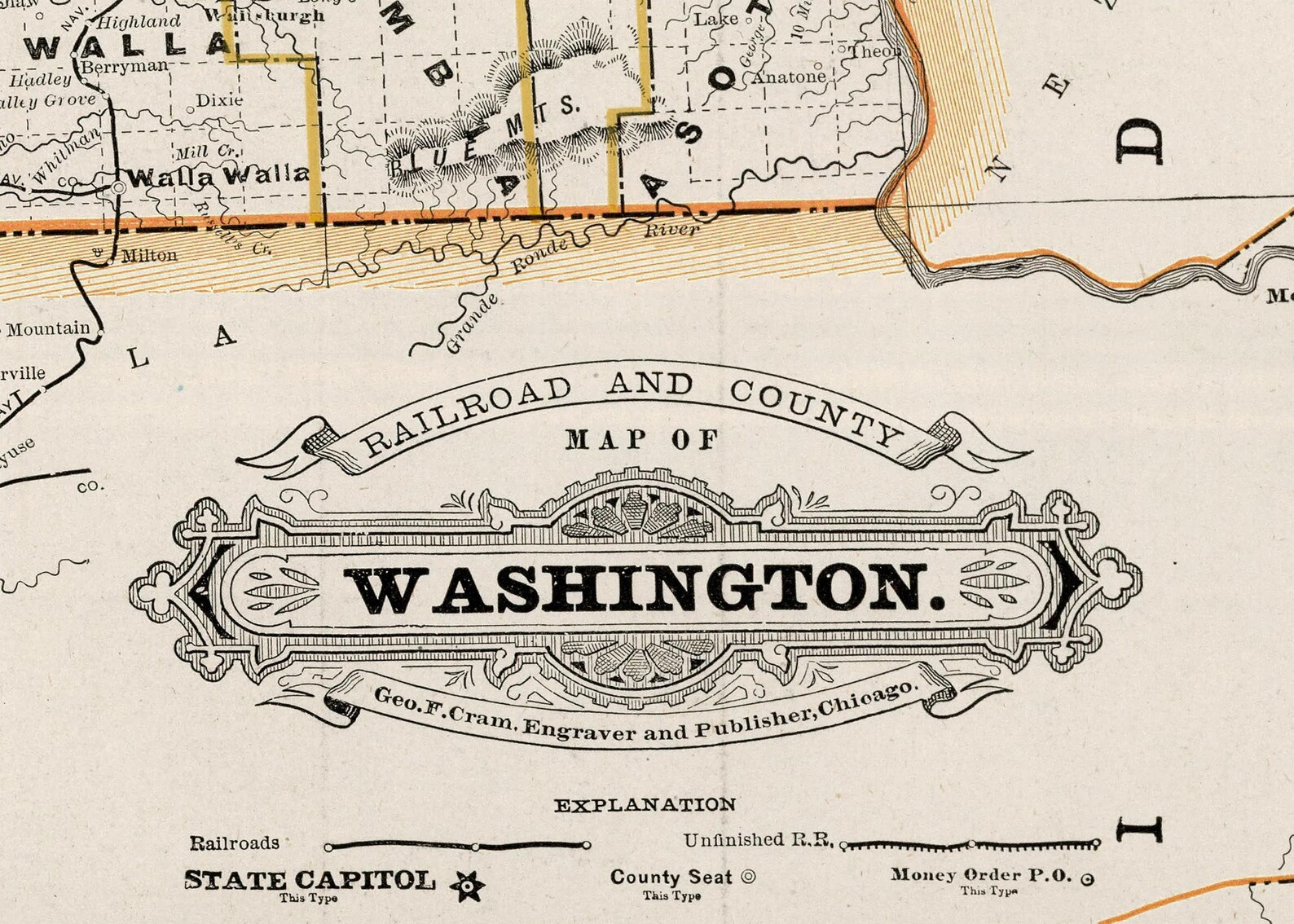 Washington State Map 1891 Old Map of Washington State in High | Etsy