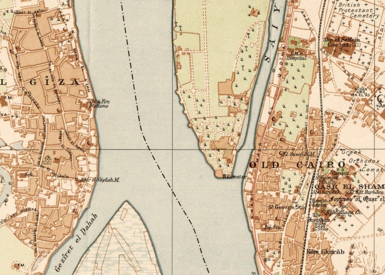 Map of Cairo, Egypt 1920 Old Cairo Map in High Resolution Prints up to ...