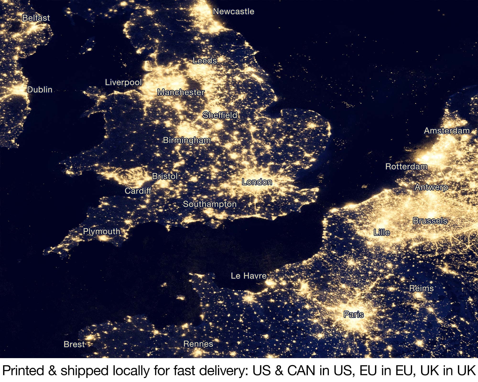 Europe Night Lights Satellite Image in 7 Sizes up to 53x40″ (135x100 Cm ...