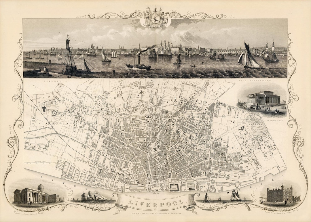 Liverpool Map 1851, Vintage Map of Liverpool, England in High ...