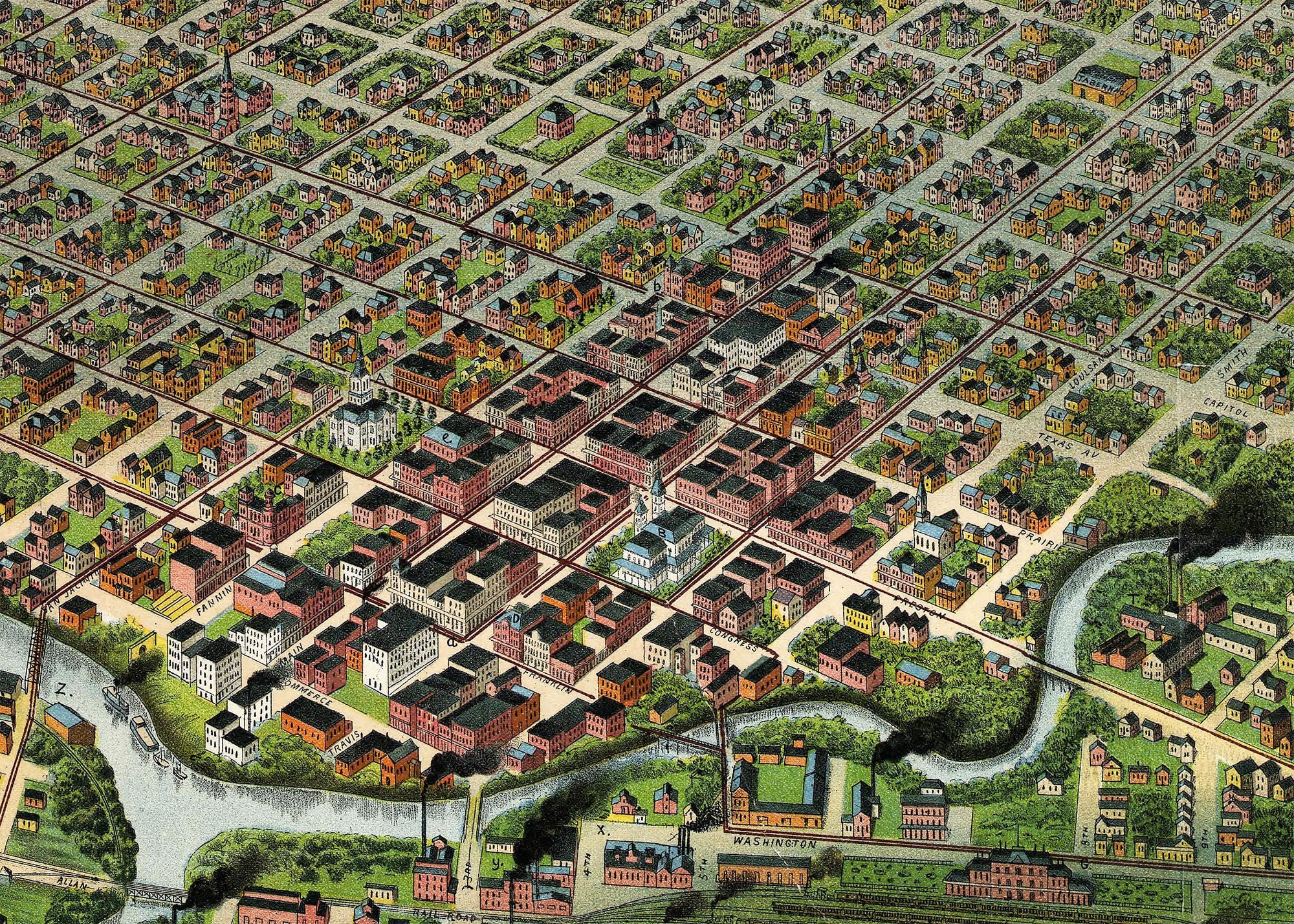 Houston Map 1891 Vintage Map of Houston TX in High | Etsy