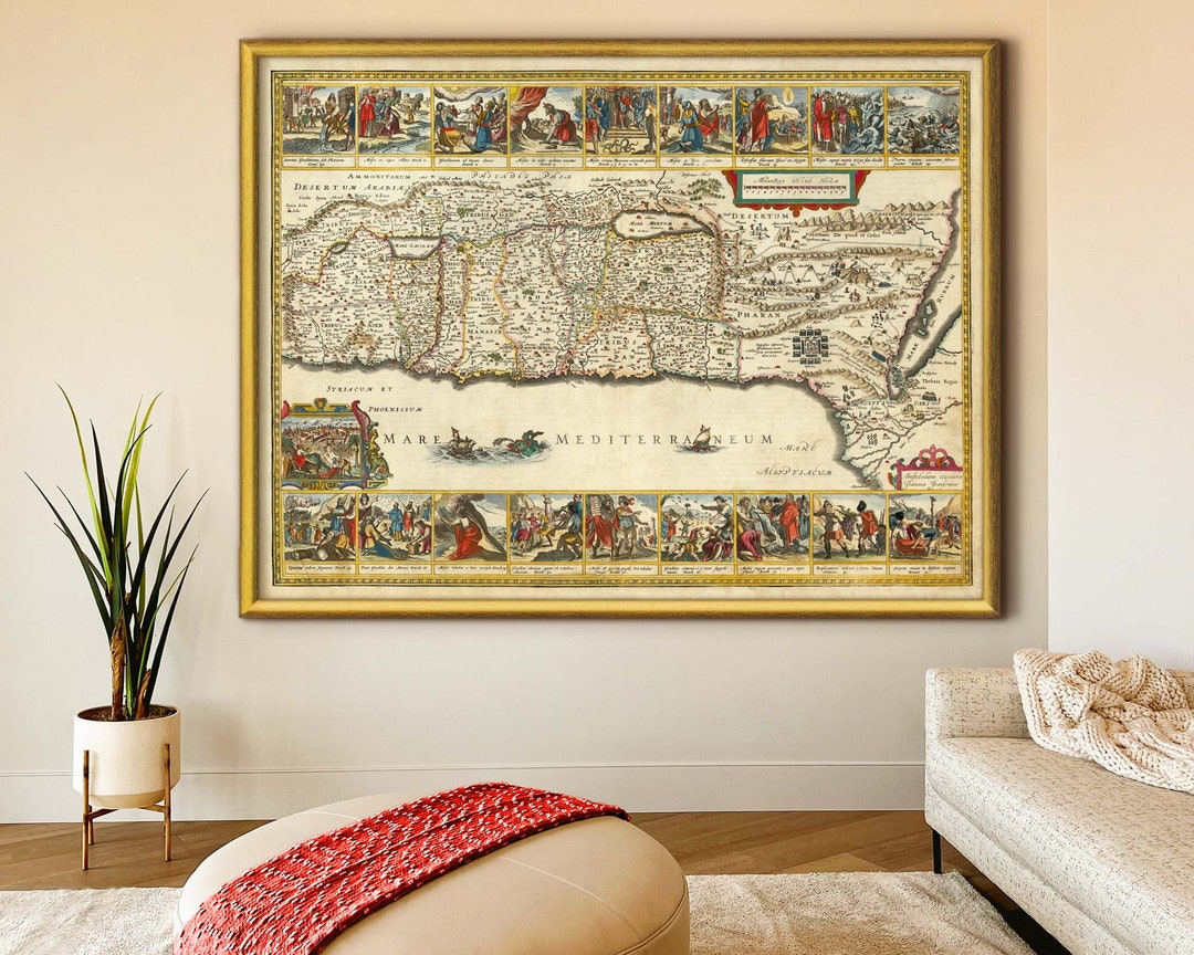 Holy Land Map in 7 Sizes up to 53x40″ (135x100cm) Large Old Map of Holy ...