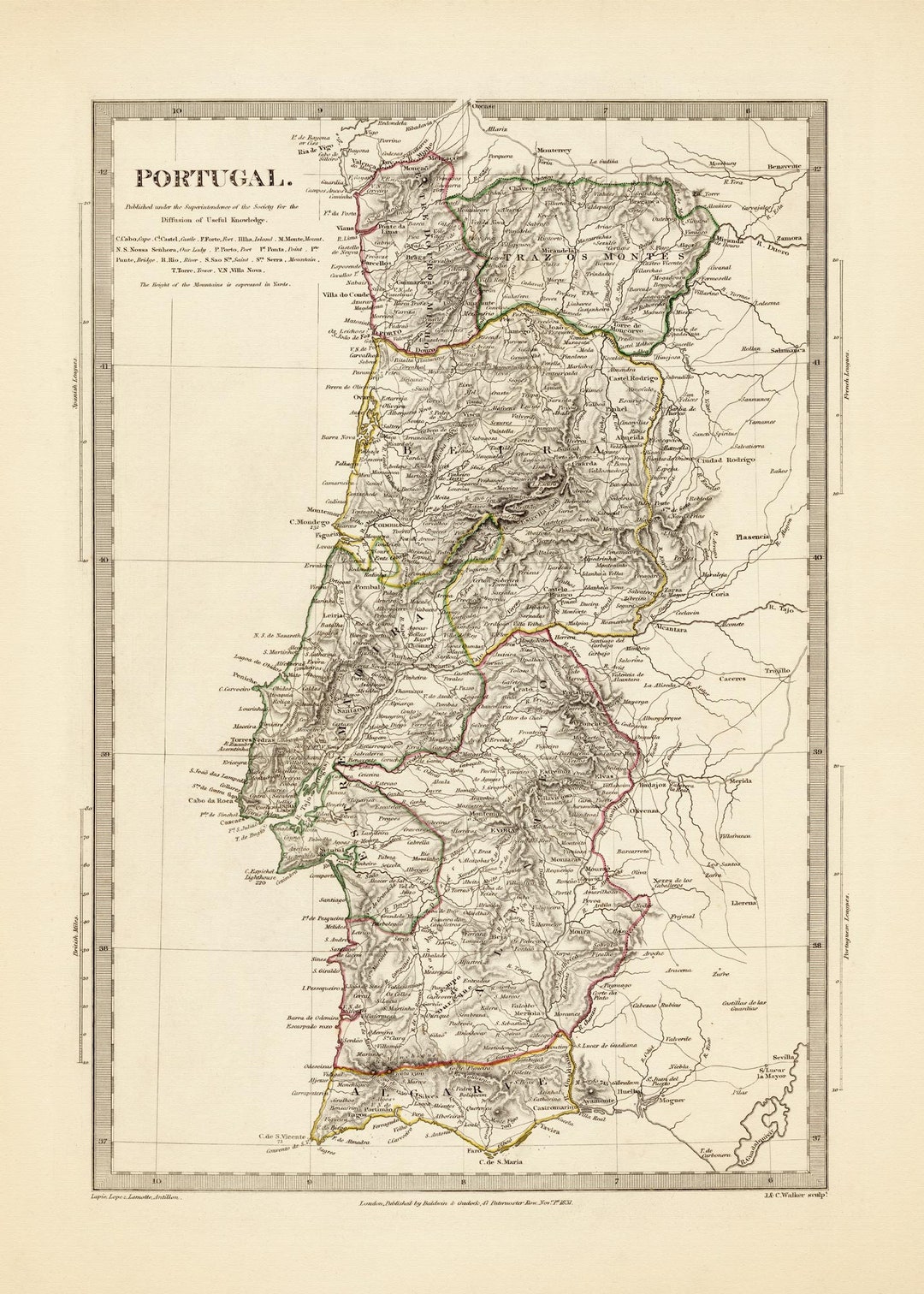Map of Portugal 1831, Vintage Portugal Map in High Resolution Prints up ...