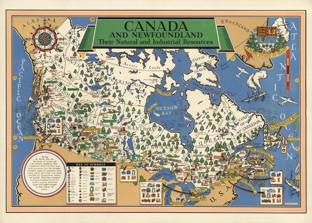Map of Canada 1942, Old Canada Map in High Resolution Prints up to ...
