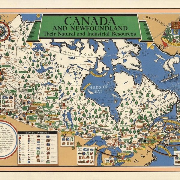 Vintage Canada Map - Etsy