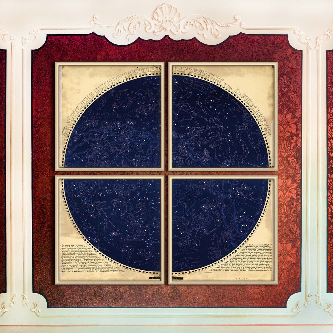 Vintage Sky Map LAST COPY 48 X 48 in 4 Parts of 24 X 24 Each, Rare Old ...
