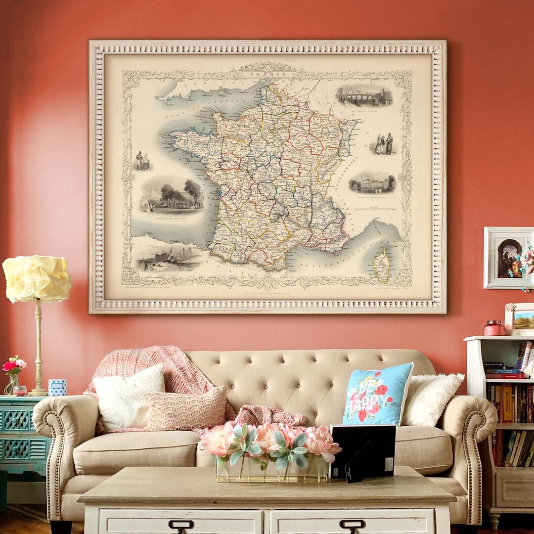 Old Map of France, 7 Sizes up to 53x40″ (135x100cm) Vintage French Map ...