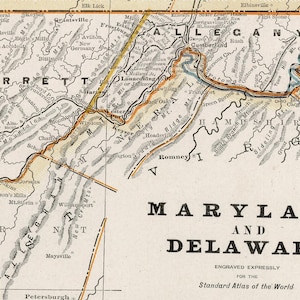 Maryland & Delaware State Map 1891, Old Map of Delaware and Maryland in ...
