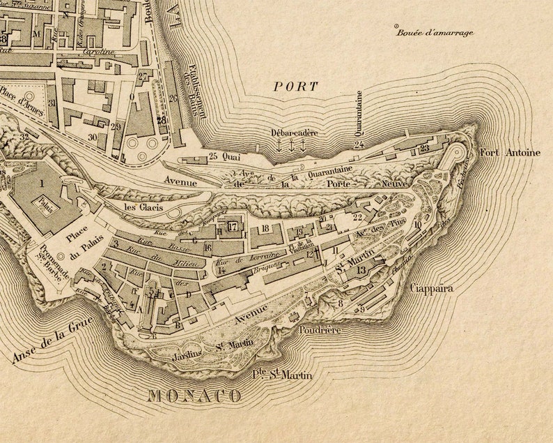 Monaco Map 1898, Old Map of Monte Carlo, Monaco in 5 Sizes up to 48x36 ...