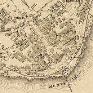 Monaco Map 1898, Old Map of Monte Carlo, Monaco in 5 Sizes up to 48x36 ...