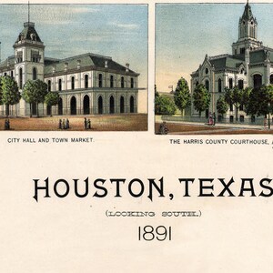 Houston Map 1891, Vintage Map of Houston, TX in High Resolution Prints ...