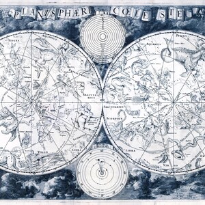 Old Sky Map With Zodiac Signs in 5 Sizes up to 60x40″ (150x100cm ...