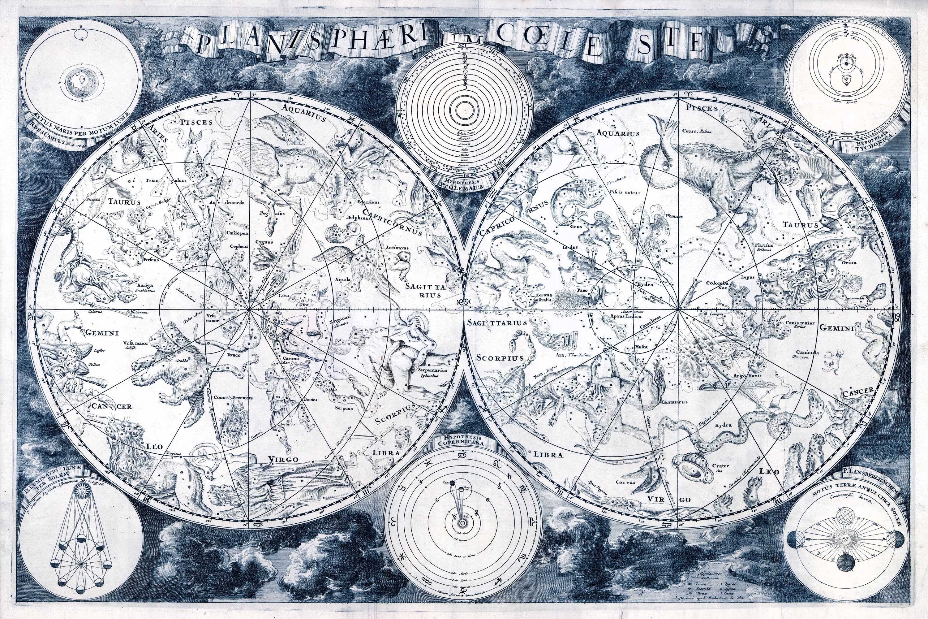 Old Sky Map With Zodiac Signs in 5 Sizes up to 60x40″ (150x100cm ...