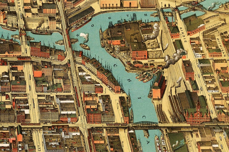 Chicago Map 1898 Vintage Map of Chicago IL in High | Etsy