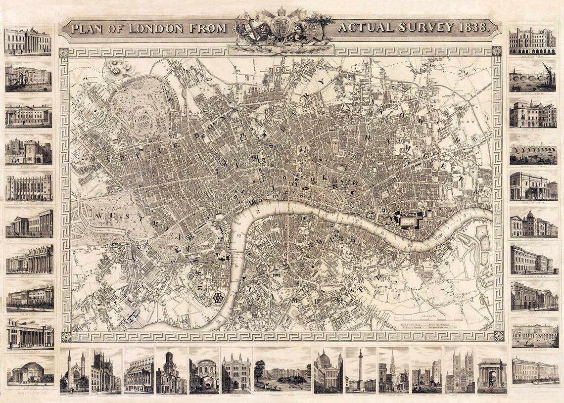 London Map 1838, Vintage Map of London UK in High Resolution Prints up ...