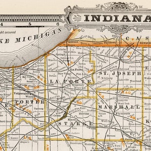 Indiana State Map 1891, Old Map of Indiana in High Resolution Prints up ...