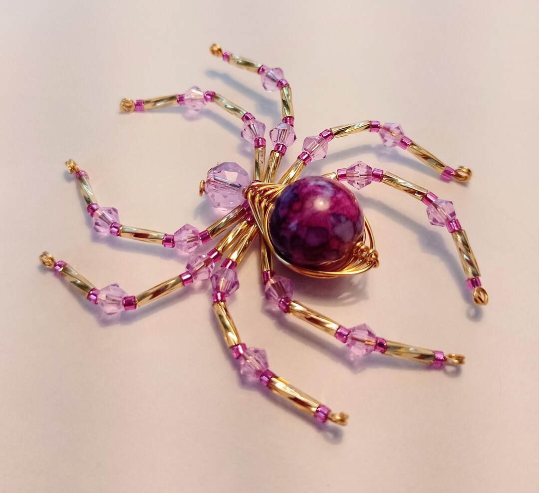 Victoria Plum Spider - Hand Made Bead and Wire Spider. Maroon, Pink and ...