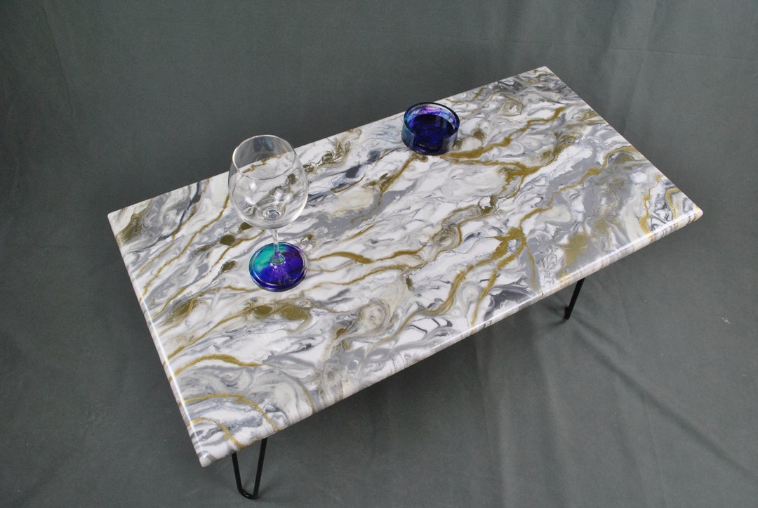 Marble With Gold, Epoxy Coffee Table, Resin Marble Table, Hairpin ...