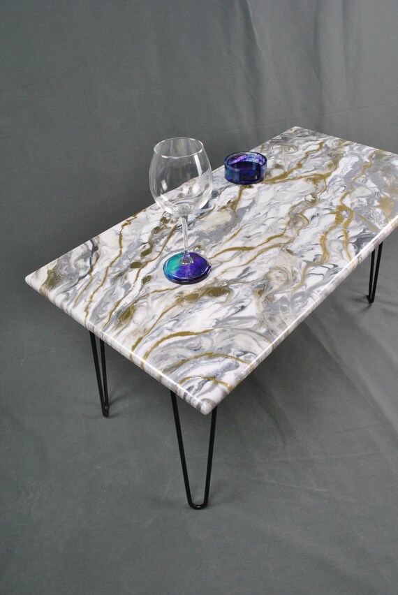 Marble With Gold Epoxy Coffee Table Resin Marble Table | Etsy