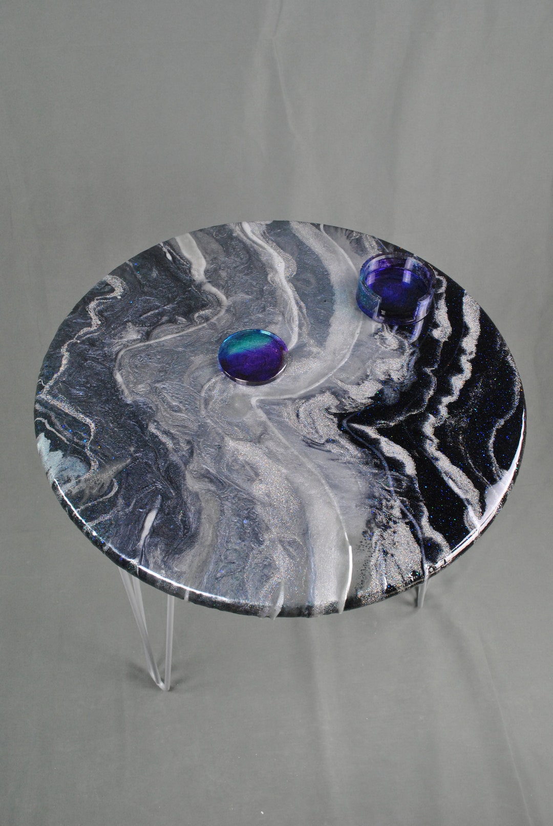 Waves of Grey, Epoxy Resin Side Table, Bedside Table, Nightstand, Epoxy ...