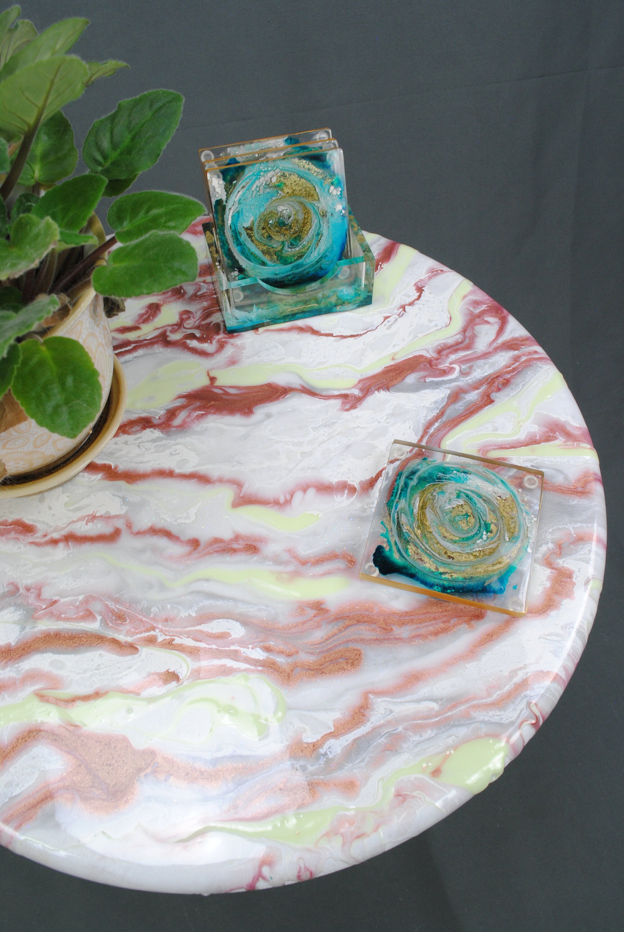 Chartreuse and Rose Gold Marble Epoxy Resin Side Table | Etsy