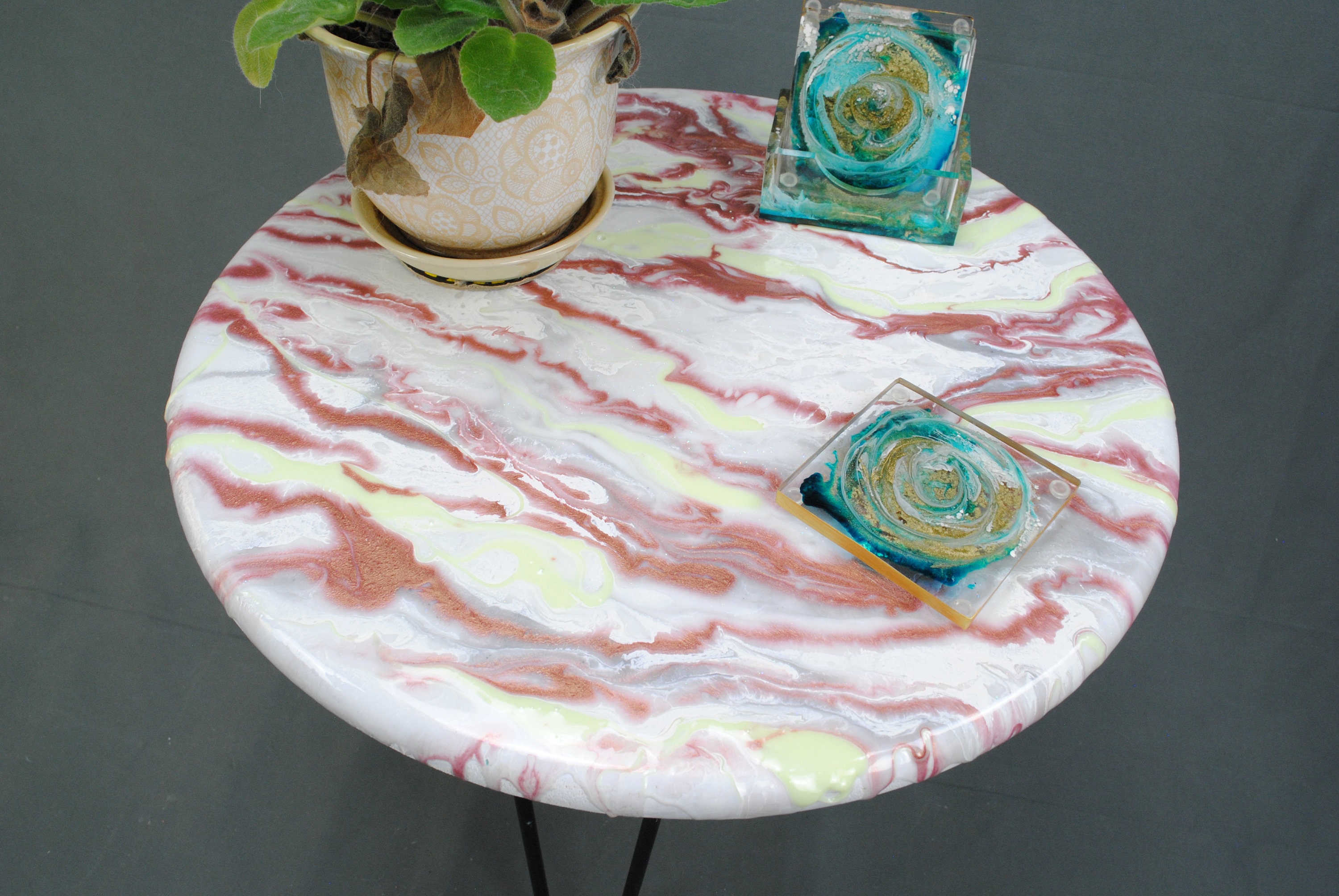 Chartreuse and Rose Gold Marble Epoxy Resin Side Table | Etsy