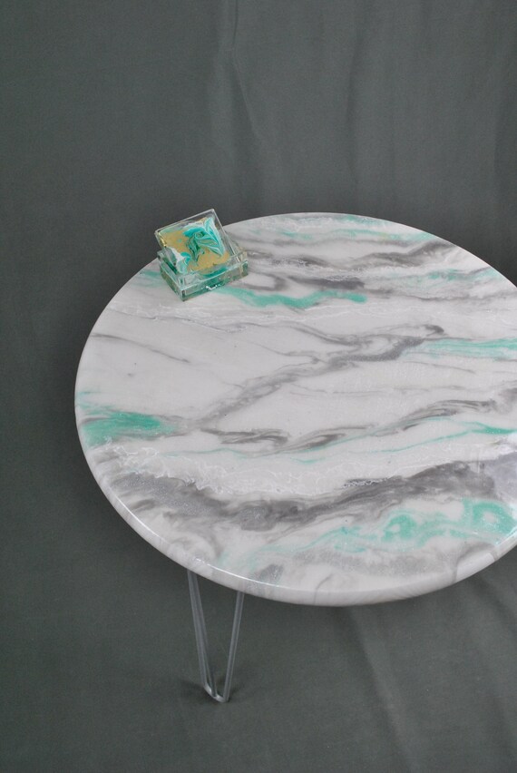 Home & Living Minty Marble Epoxy End Table Nightstand round accent ...