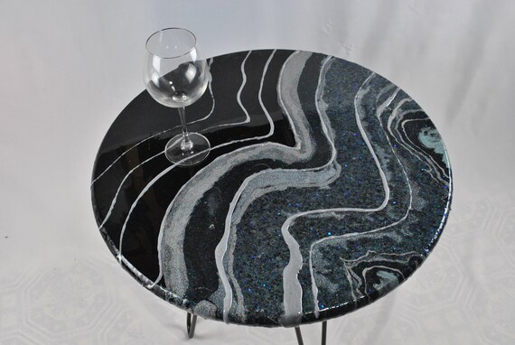 Waves of Grey Epoxy Resin Side Table Bedside Table | Etsy